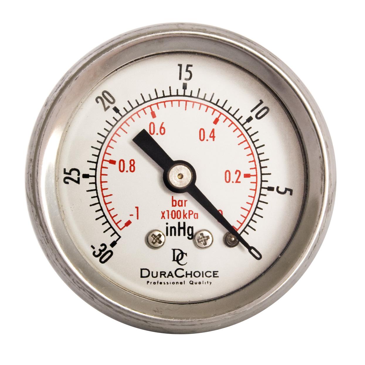 1-1/2" Face Vacuum Gauge Oil-Filled Center Back Mount