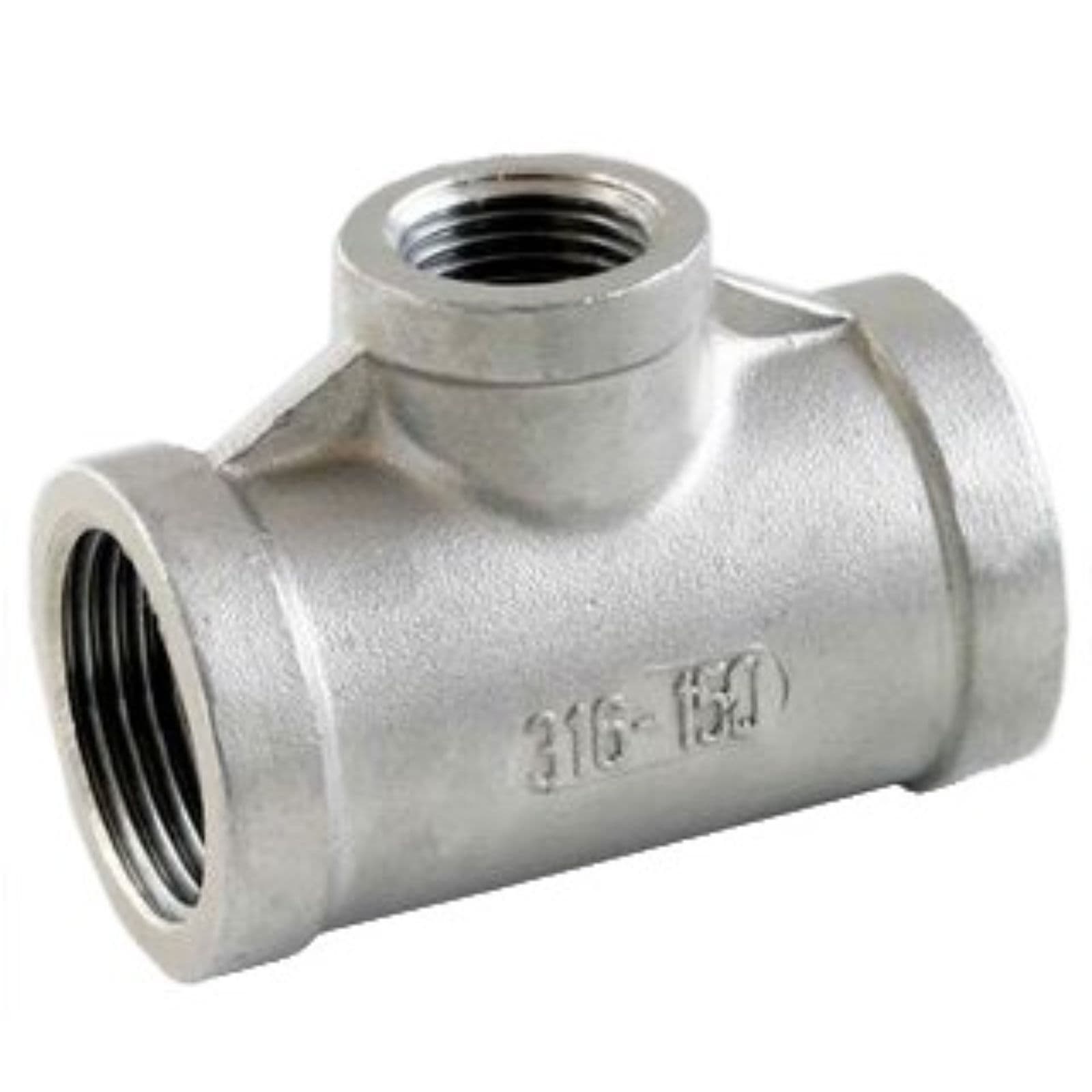 Stainless Steel Reducing Tee Fitting, FxFxF with one smaller 90-degree ...